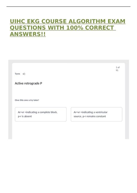 Uihc Ekg Course Algorithm Exam Questions With 100 Correct Answers