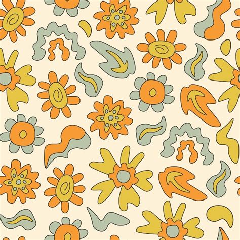 Premium Vector Retro Groovy Flowers Seamless Pattern