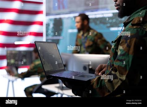 Military Specialists In A High Tech Us Command Center Manages Surveillance Systems