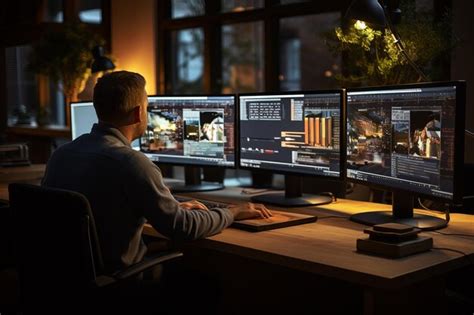 Premium Ai Image Uiux Designer Working At A Sleek Workstation Generative Ai