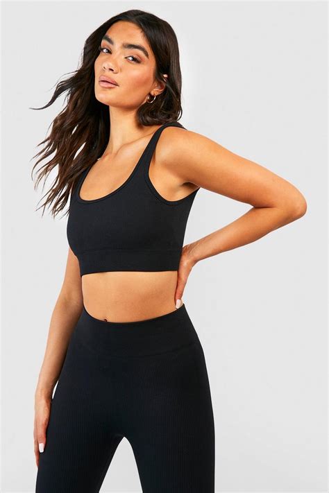 Womens Seamless Ribbed Scoop Neck Crop Top Boohoo Uk