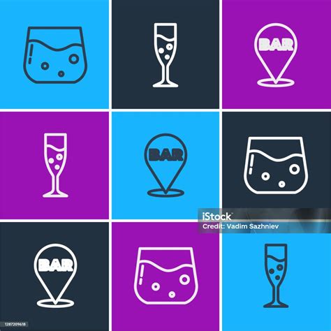 세트 라인 위스키 알코올 바 위치 및 샴페인 아이콘의 유리 벡터 0명에 대한 스톡 벡터 아트 및 기타 이미지 0명 고풍스런 공휴일 Istock