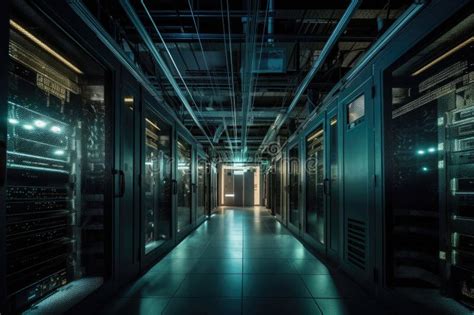 Data Center With Server Racks And Blinking Lights Showing The Inner Workings Of The Facility