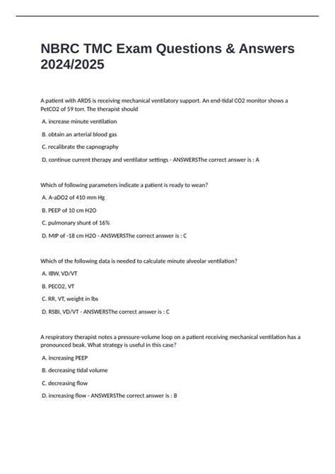 NBRC TMC Exam Questions Answers 2024 2025 NBRC TMC Stuvia US