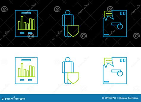 Set Line Ordered Envelope Document With Graph Chart And Life Insurance Shield Icon Vector