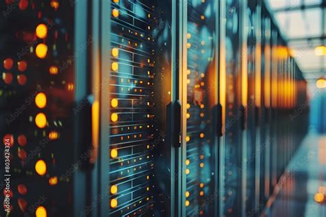 Data Center With Glowing Led Lights Modern Technology And Data Storage Concept For Design And