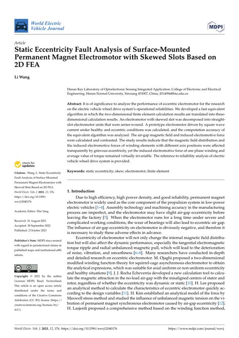 Pdf Static Eccentricity Fault Analysis Of Surface Mounted Permanent Magnet Electromotor With