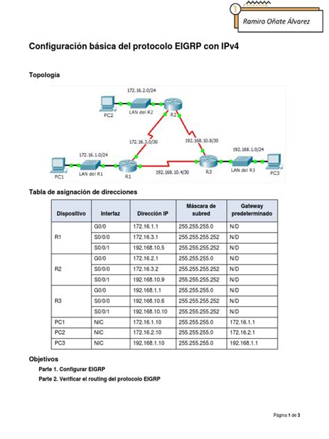 Tarea 2 Configuración Basica Eigrp Con Ipv4 Pdf Enrutador Computación Dirección Ip
