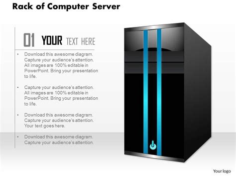 0814 Rack Of Computer Servers In A Datacenter With Power Button To Show Power Ppt Slides