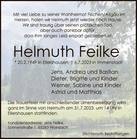 Traueranzeigen Von Helmuth Feilke Trauerhnade