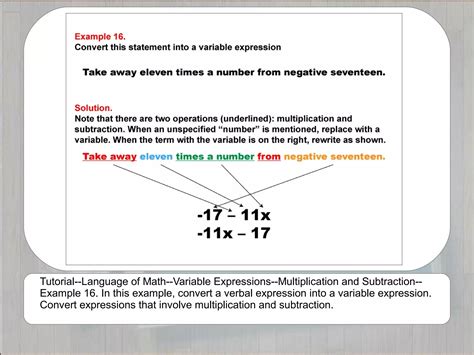 Tutorials The Language Of Math Variable Expressions Multiplication And Subtraction Ppt