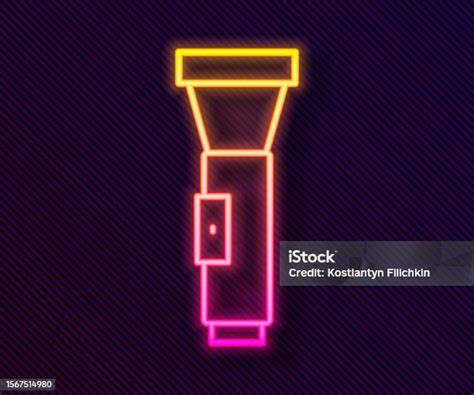 검은 색 배경에 격리 빛나는 네온 라인 손전등 아이콘 벡터 0명에 대한 스톡 벡터 아트 및 기타 이미지 0명 Led 조명 긴급 표시 Istock
