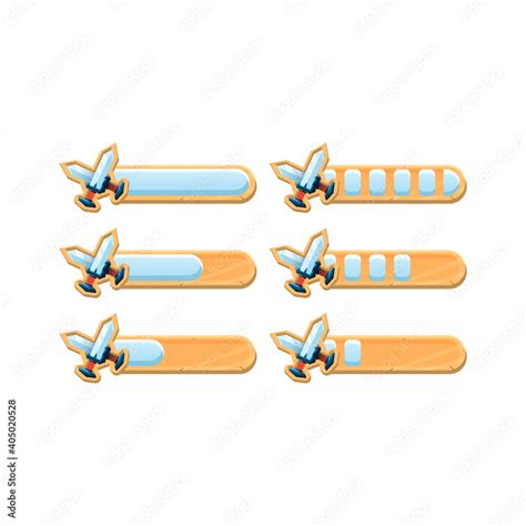 Set Of Funny Wooden Game Ui Blade Sword Progress Bar With 2 Different Style For Gui Asset