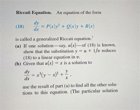 Solved Riccati Equation An Equation Of The Form 18 Dy Dx