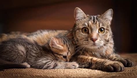 Mum Cat Cuddling Her Cub Ai Generated Stock Illustration