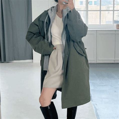 후드 이중 누빔 안감 오버핏 야상 점퍼 후드 점퍼 패션