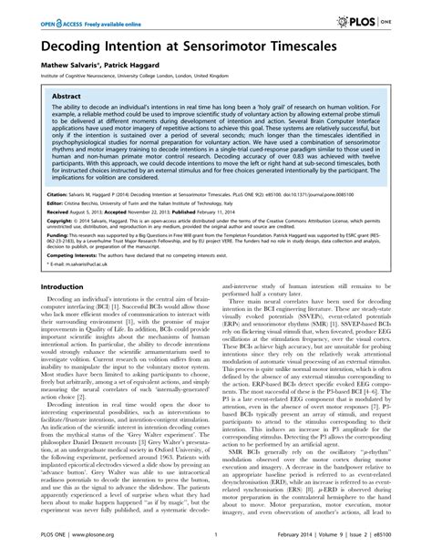 Pdf Decoding Intention At Sensorimotor Timescales