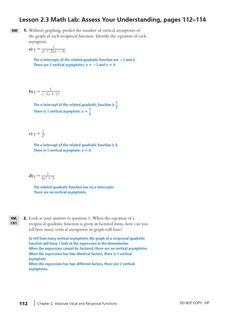 Pre Calculus 12 Workbook Solutions Pdf Asymptote Functions And Mappings