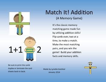 Match It Addition Memory Matching Game By OtterlyCoolCreations