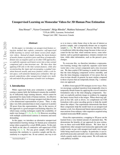 Pdf Unsupervised Learning On Monocular Videos For 3d Human Pose