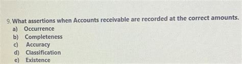 Solved 9 What Assertions When Accounts Receivable Are
