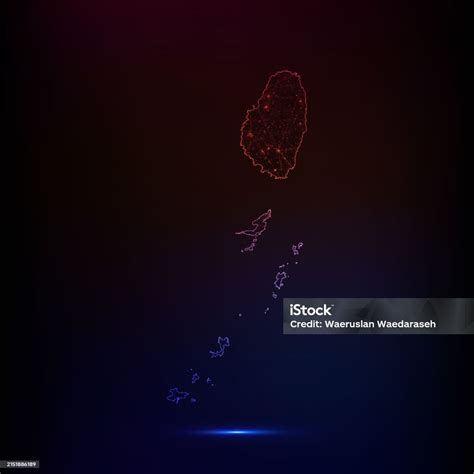 세인트 빈센트 그레나딘지도 별과 선으로 윤곽선 여러 색상 추상 프레임 워크 어두운 배경에 미래 지향적인 낮은 다각형 와이어 프레임 선 및 점 디자인 0명에 대한 스톡 벡터