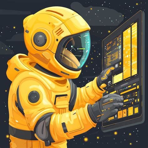 Astronaut Working On A Futuristic Control Panel In Space Premium Ai