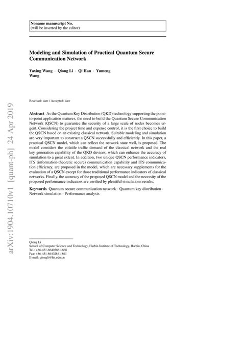 Modeling And Simulation Of Practical Quantum Secure Communication