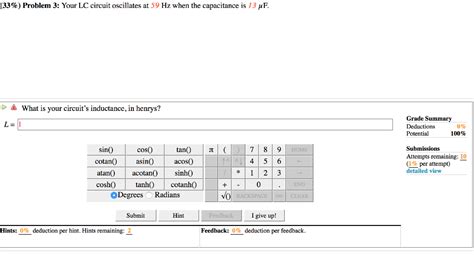 Solved 3396 Problem 3 Your Lc Circuit Oscillates At 59 Hz