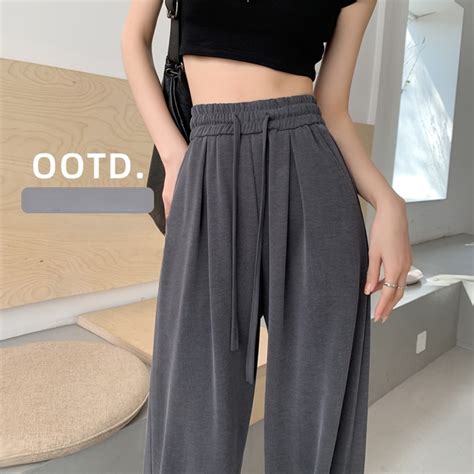 구리 암모니아 실크 넓은 다리 바지 여성용 봄과 가을 여름 얇은 하이 웨이스트 드레이프 그레이 키가 스트레이트 아이스 실크 팬츠 Aliexpress