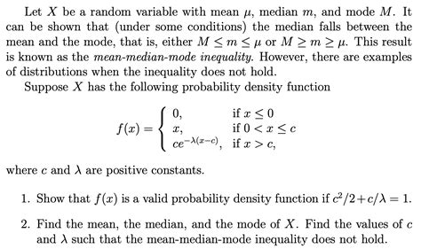 Solved Let X be a random variable with mean µ median m and Chegg