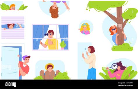 Female Peeking Behind Door Stock Vector Images Alamy