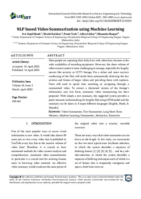 Pdf Nlp Based Video Summarisation Using Machine Learning
