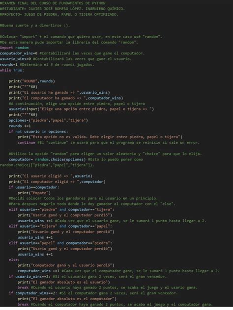 examen final del curso de fundamentos de python javier romero pdf