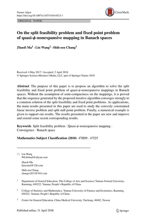 Pdf On The Split Feasibility Problem And Fixed Point Problem Of Quasi