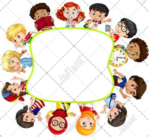 کودکان مهد کودک دور کادر متن آموزشی تبلیغاتی