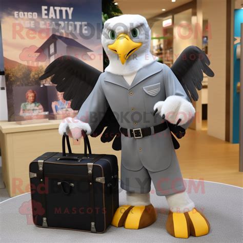 Gray Bald Eagle Mascot Costume Character Dressed With A Culottes And