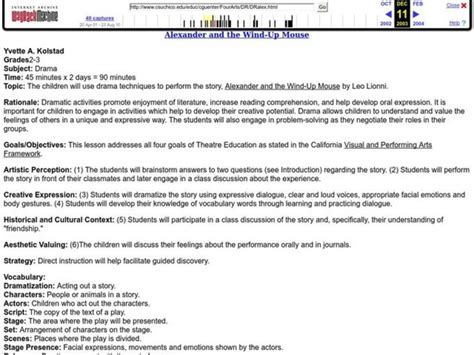 Alexander And The Wind Up Mouse Lesson Plan For All Grades Lesson Planet