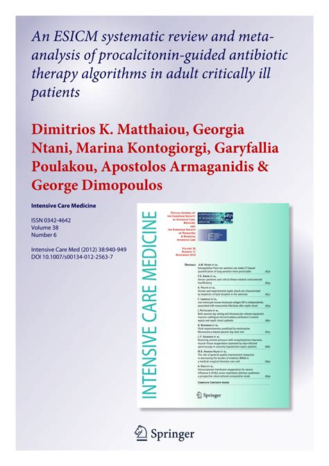 Pdf An Esicm Systematic Review And Meta Analysis Of Procalcitonin