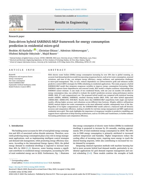 Pdf Data Driven Hybrid Sarimax Mlp Framework For Energy Consumption