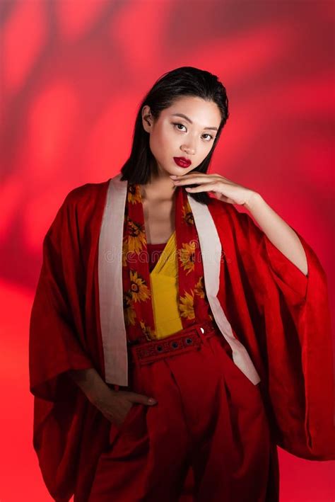 Elegant Asian Woman In Kimono Cape Stock Image Image Of Fashion