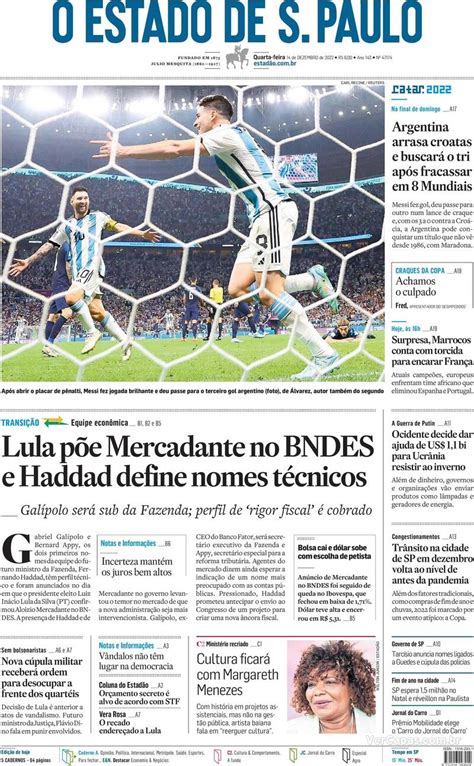 Capa Estadão Edição Quarta14 De Dezembro De 2022