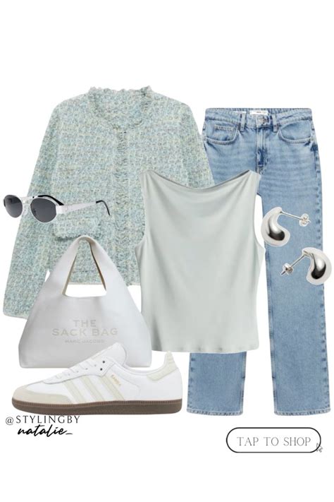 Tweed Jacket Jeans And Adidas Sambas Transitional Outfit Casual Chic High Fashion Street