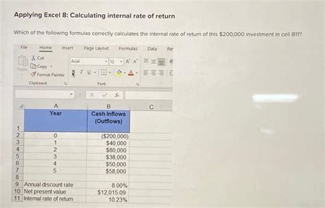 Solved Applying Excel 8 Calculating Internal Rate Of Return