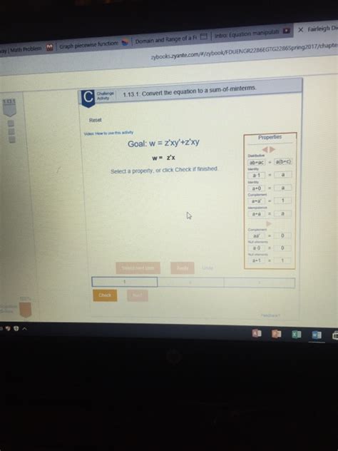 solved convert the equation to a sum of minterms goal w