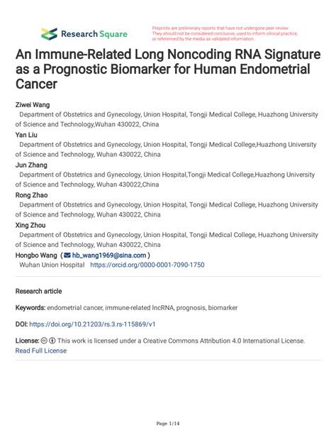 Pdf An Immune Related Long Noncoding Rna Signature As A Prognostic Biomarker For Human