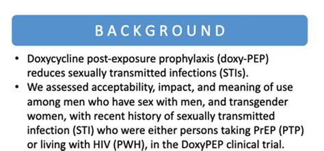 DoxyPEP Use Acceptability And Associated Health Behaviors Among A Multisite Sample Of Men Who