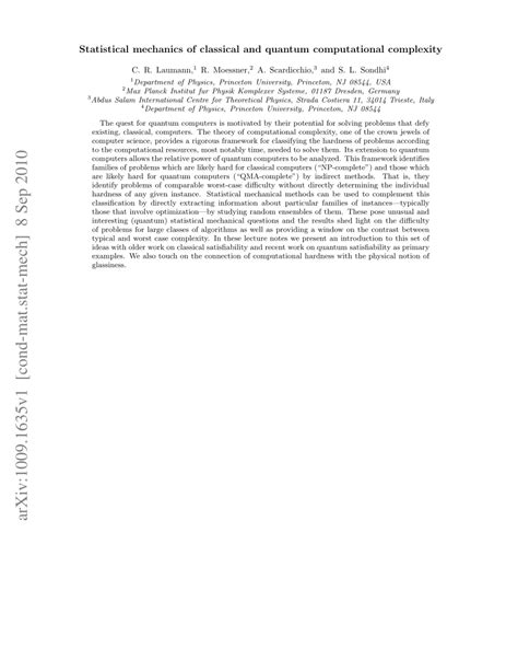 PDF Statistical Mechanics Of Classical And Quantum Computational