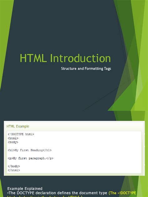 Html Introduction Structure And Formatting Tags Pdf Html Html