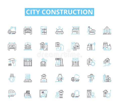 City Construction Linear Icons Set Structures Buildings Planning Design Development